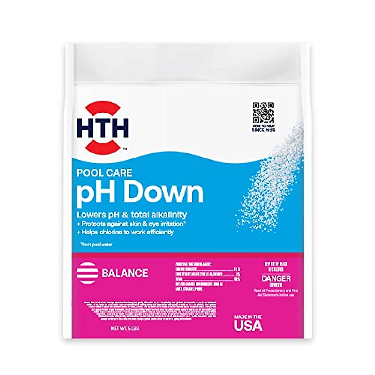 HTH Pool Care pH Down, Lowers pH, Swimming Pool Chemical, 5 Lbs