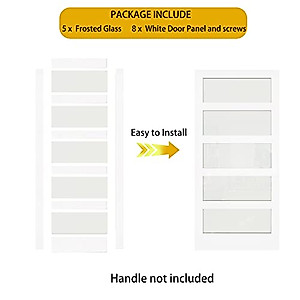 SOLRIG 30" x 80" French Interior Door - 5 Lites Tempered Frosted Glass Pantry Door Panels, Closet & Bathroom Single Door Slab, White Primed, MDF - Panel Need to Assembly