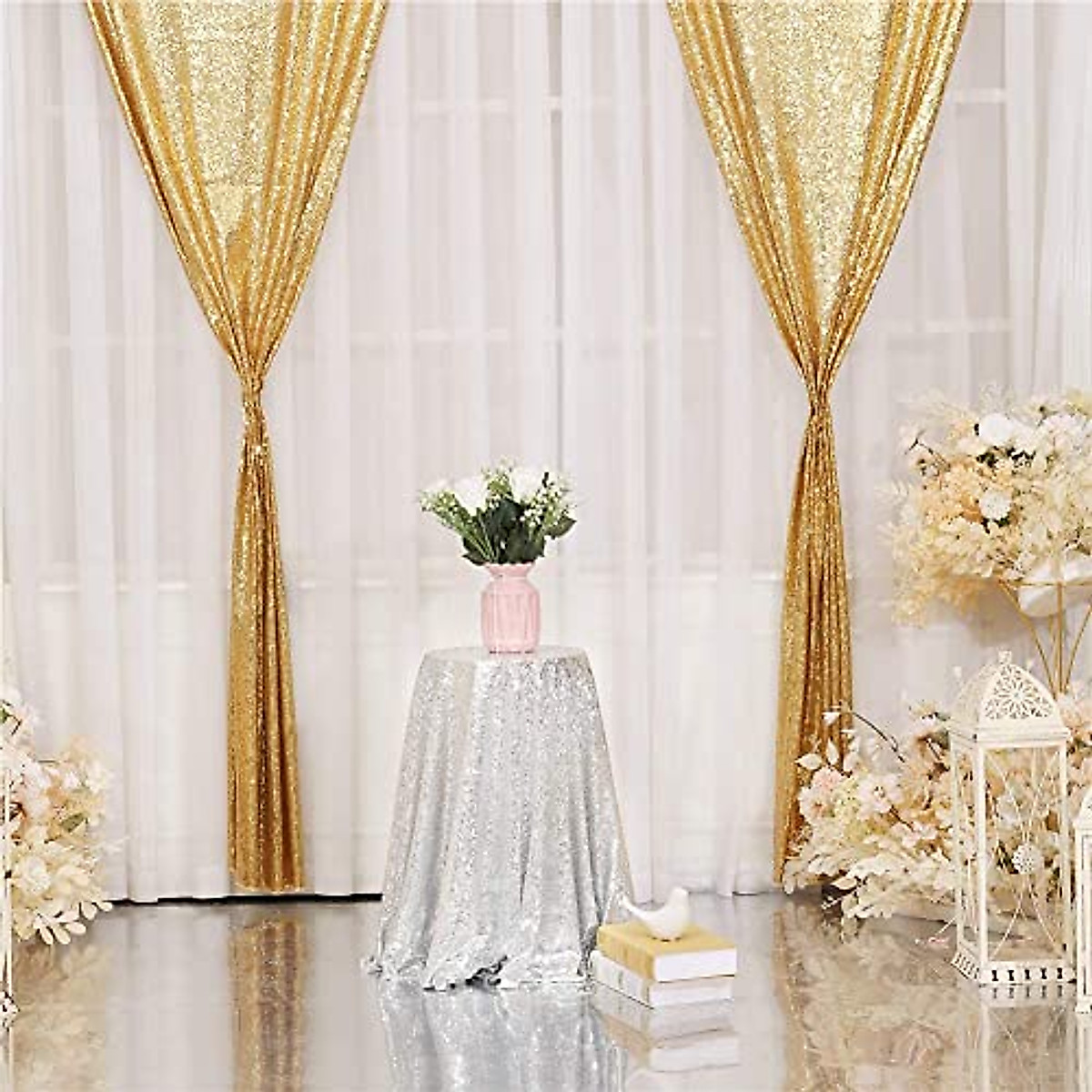 Eternal Beauty Gold Sequin Backdrop Curtain 2 Panels, Gold Curtain Backdrop for Party Decoration (W2 x H8FT-2PCS)