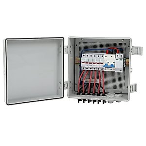 PV Combiner Box, 6 String Solar Combiner Box with 100A Circuit Breaker, 15A Rated Current and 40KA Protective Device IP67 Waterproof for On Off Grid Solar Panel System