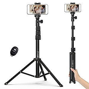 PHOPIK Phone Tripod Stand : Selfie Stick Tripod,Phone Tripod Extendable Camera & Cell Phone Tripod Stand for iPhone & Android Phone, Heavy Duty Aluminum, Lightweight