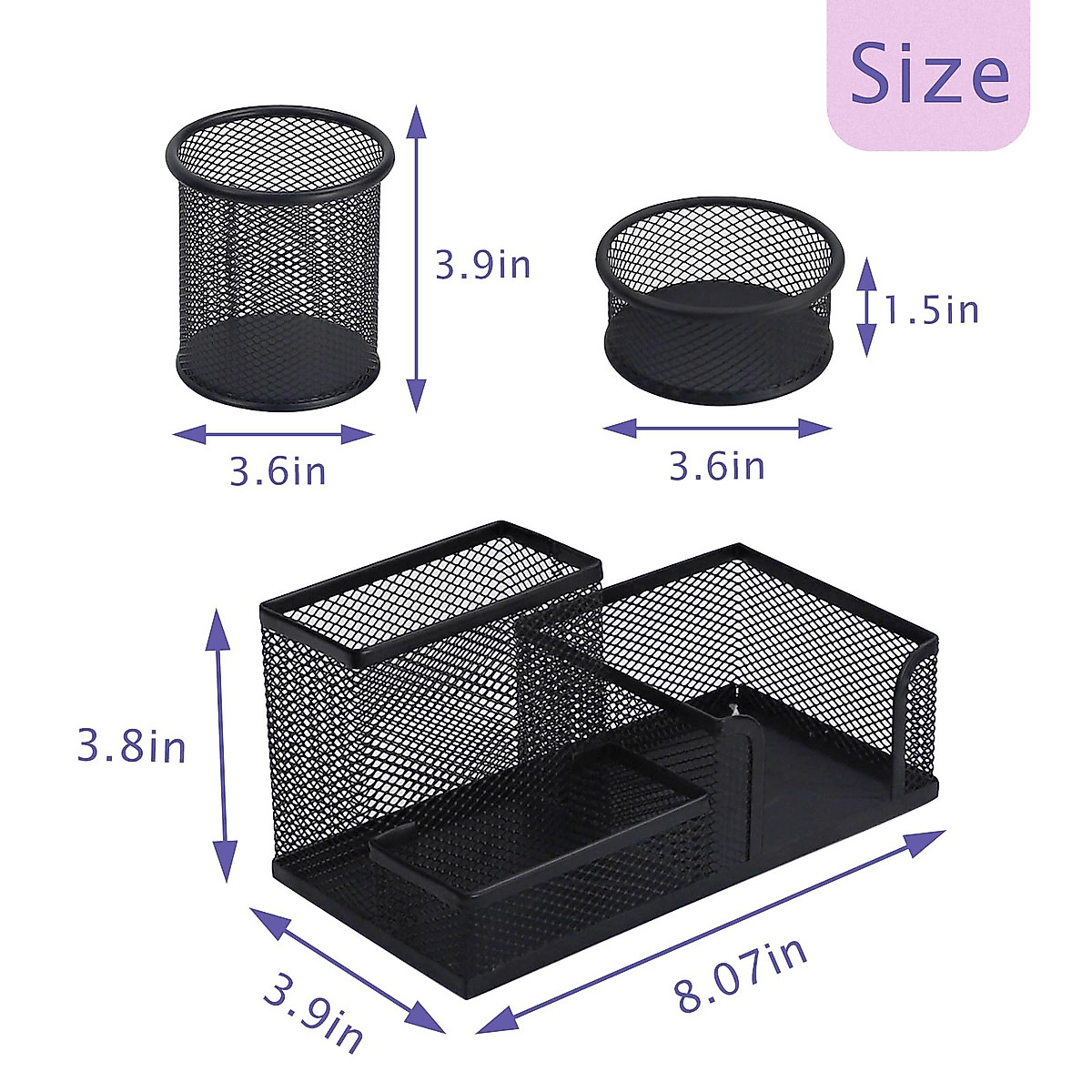 HMXLJJY Pen Holder for Desk,Mesh Wire Desk Organizer Set Office Supplies Caddy,Desk Accessories Set has Desk Organizers,Pen Holder Organizer and Paper Clip Holder,Good for Office Home(Black)