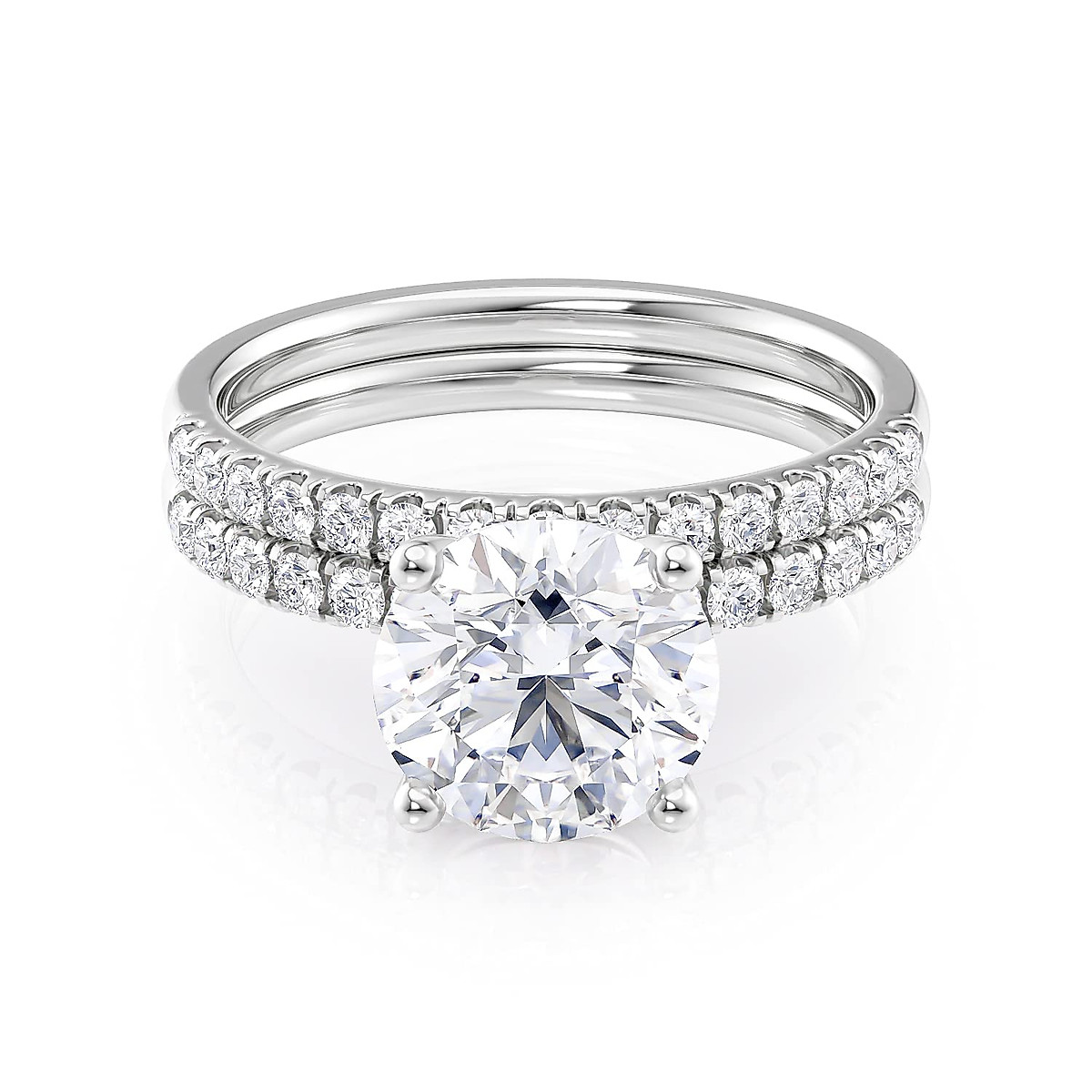 Beverly Hills Jewelers 2 Carat Moissanite Engagement Ring with 1/3 Carat Round Natural Diamond in 14K White Gold (G-H/VS, G-H/SI, cttw, DEW) for Women Size 6.5