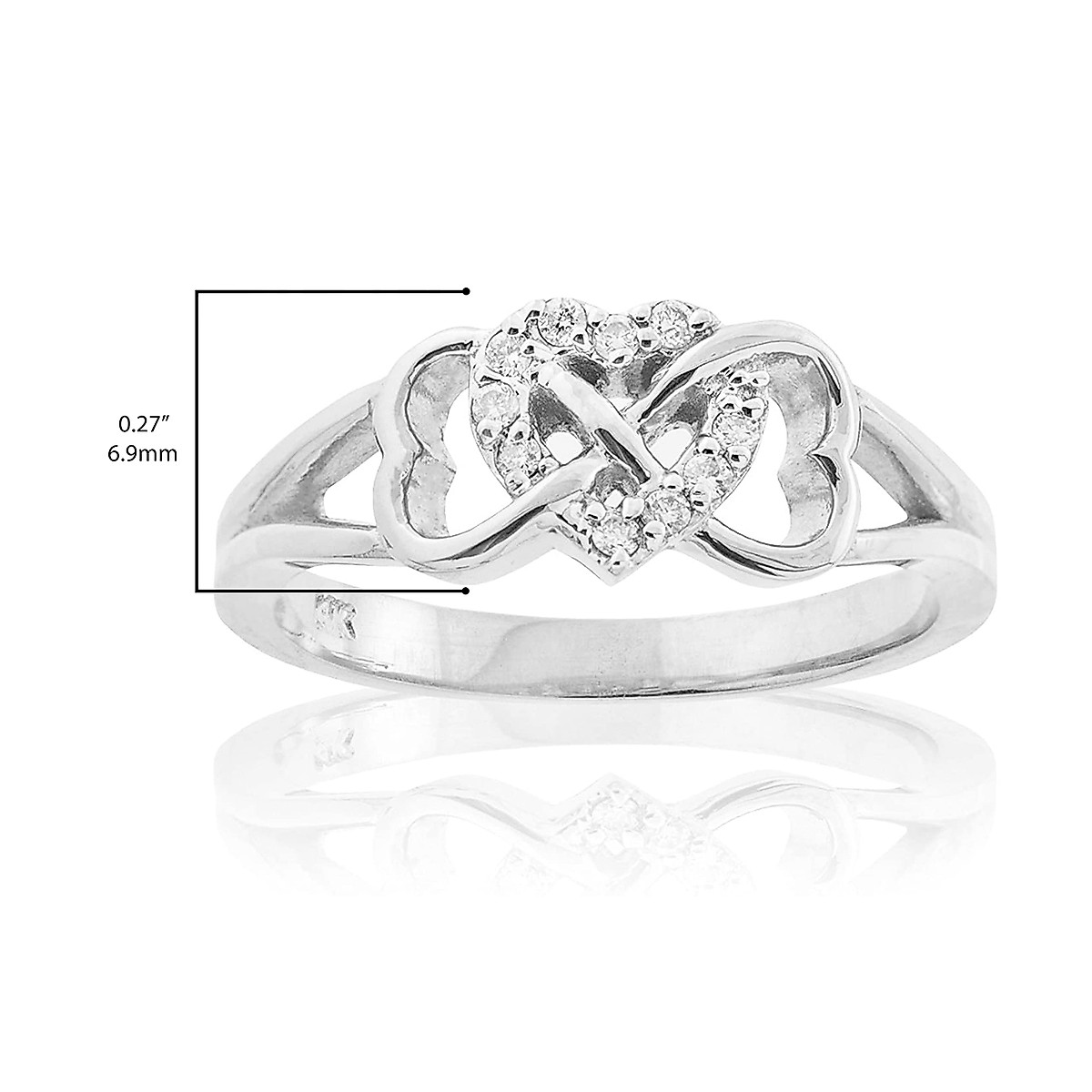 10K White Gold 1/15 Cttw Diamond Accented Triple Heart Infinity Celtic Knot Band Engagement Ring (J-K Color, I1-I2 Clarity) - Size 9