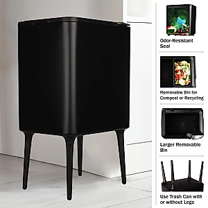 Home-Complete Trash Can - 8.7-Gallon Trash Can with Lid, Removable Legs, and 3L Recycling/Compost Bin - Odor-Resistant Kitchen Trash Cans (Black)