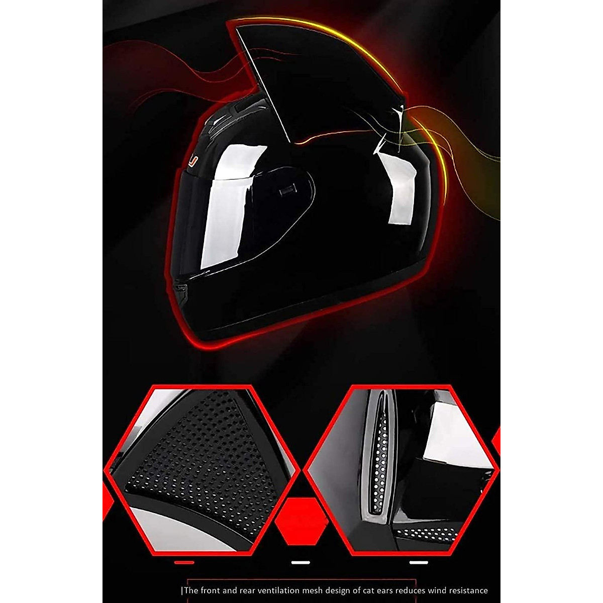 WANGFENG Girl Women Motorcycle Helmet Cat Ear Bluetooth DOT Certified Full Face Motorbike Four Season Flip-Up Helmets with Visor for Street Bike Racing Motocross ATV A,M=(54~56CM), Large