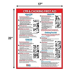 CPR Poster - Heimlich Maneuver Restaurant Sign - Laminated, 17 x 22 inches - Infant, Child, Adult CPR and Choking First Aid Poster - School Nurse Office Decor