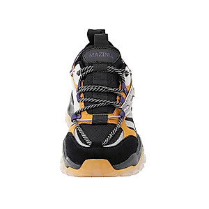 Mazino Core Fashion Chunky Sneakers for Men -Men's Athleisure Casual Shoes in (Mustard/Purple/Grey /10.5)