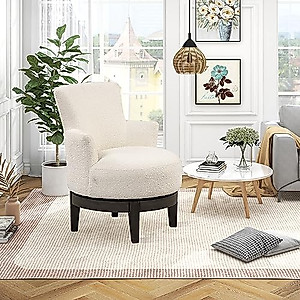 TARTOP 360 Degree Swivel Wingback Accent Chair Elegant Upholstered Seating Durable Rubberwood Legs for Any Space, Beige