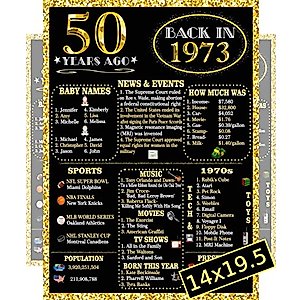 Back In 1973 Party Poster- Large 14x19.5 in Laminated.- Black and Gold - 50th Birthday Gifts, Wedding Anniversary, 1973 Class Reunion, Party Supplies, Party Decorations (1973 50th Gold)
