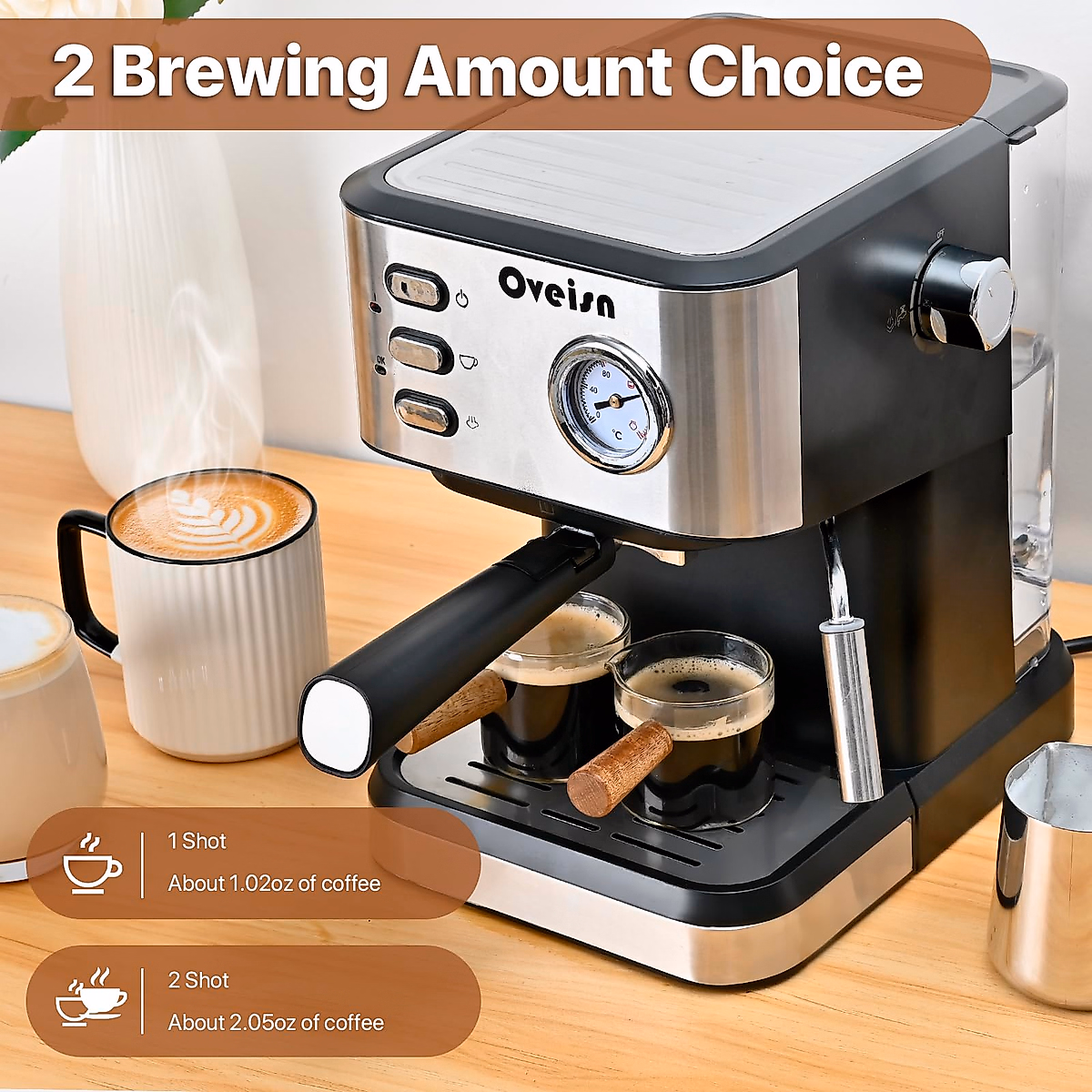 oveisn Espresso Machine Home Espresso Coffee Machine Compact Espresso Coffee Fast Heating for Cappuccino/Latte Coffee Machine for Home, Office