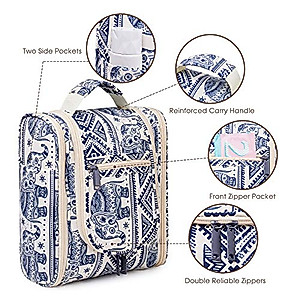Narwey Small Hanging Toiletry Bag Women Travel Makeup Bag Organizer Toiletries Bag for Travel Size Essentials Accessories Cosmetics (Medium, Elephant)