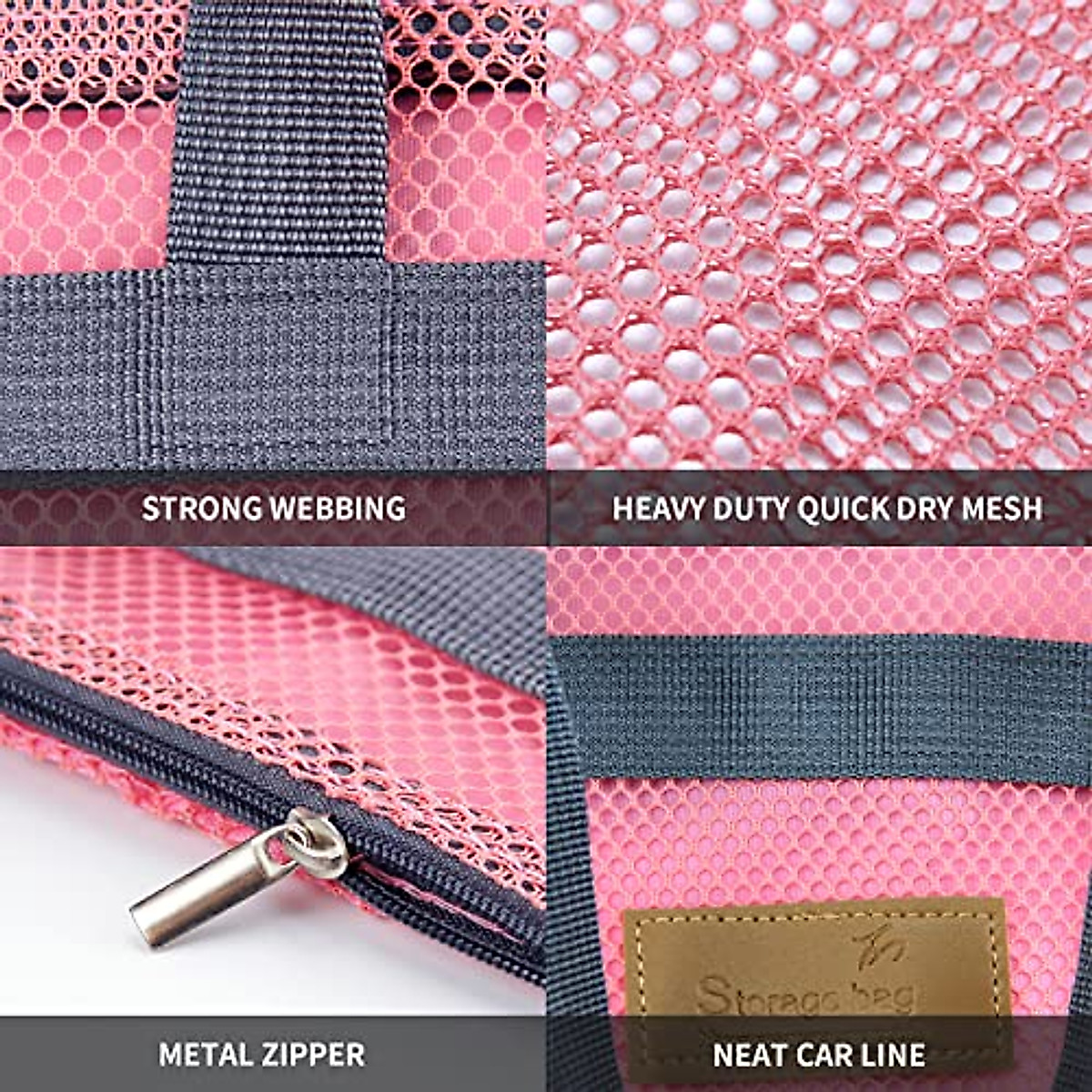 TOPASION Mesh Shower Caddy Bag Portable Hanging Toiletry and Bath Organizer with Zipper for Travel, Swimming, Gym, Camping, College Dorms, Beach (Pink)