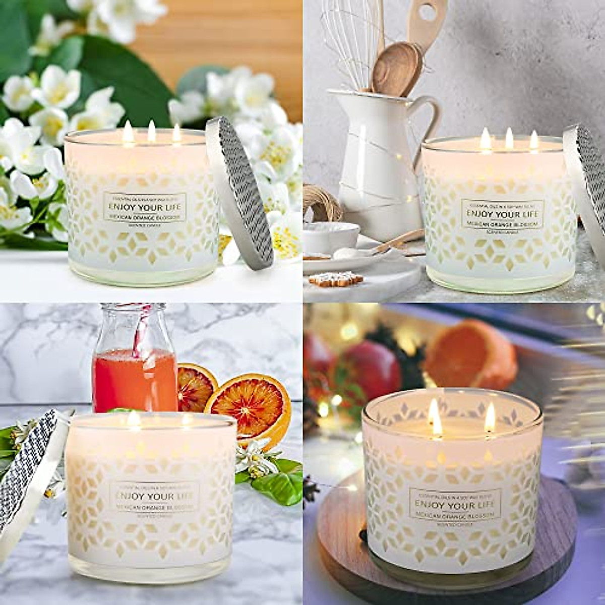 Candles for Home Scented, 3 Pack 3 Wick Large Jar Soy Candle with Lid, 14.5oz Lavender & Berries & Orange Blossom Aromatherapy Candle Gift Set Bath and Body Works Candles