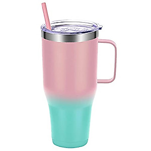 Merfefe 40oz Insulated Coffee Tumbler with Handle.40 oz Tumbler with Handle and Lid and Straw.Keep Drinks Cold Hot.Easy to Hold,Sweat Proof,Leak Proof,Dishwasher Safe.