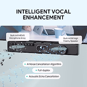 Yealink UVC40 Video Conference Room Camera Teams Zoom Certified, 4K Webcams All-in-One Video and Audio Conferencing Video Bar, 133° Wide Angle Webcam, Speaker Tracking, PC Connected via USB-A