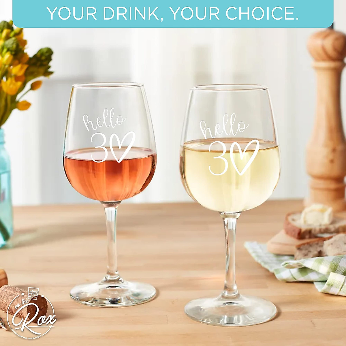 30th Birthday Gifts For Her - 12.75oz “Hello 30” Stemmed Wine Glass - 30th Birthday Decorations for Women - 30th Anniversary Ideas for Her, Mom, Wife - Birthday Gifts for 30 Year Old Daughter, Sister