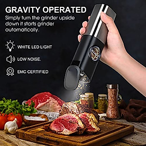 Heyrsun Electric Salt and Pepper Grinder Set, 2 Usb Rechargeable Stainless Pepper Grinder with Led Light, Adjustable Coarseness, Refillable Automatic Salt and Pepper Grinder Set with Charging Base