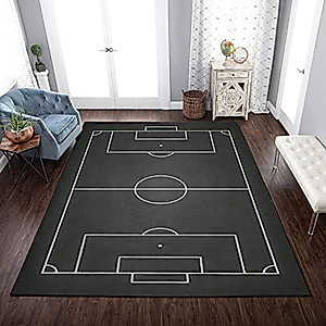 CAWIADFWJO Area Rug Soccer Field chalked Blackboard Football Stadium Board Painted Chalk Non-Slip Soft Carpet Floor Mat Indoor Multi 71inchx106inch
