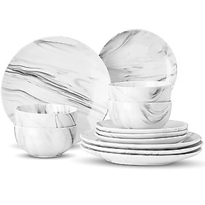 American Atelier Round Dinnerware Set-12-Piece Stoneware Modern Plates & Bowls Sets | Gift Set Includes Dinner Plates And Bowls - Stoneware Dinnerware Set, Gray