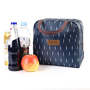 HOMESPON Lunch Bag Insulated Tote Bag Lunch Box Resuable Cooler Bag Lunch container Waterproof Lunch holder for Women/Men(navy feather,large)