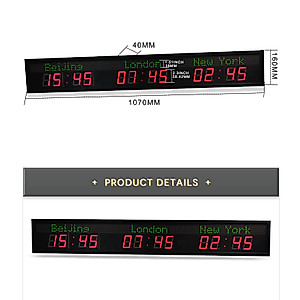 THINKHONGHAO Zhong Xiaoxiao Brand LED red and Green Digital Electronic 3 City World Clock Summer Digital World Clock displays time Brightness at Different Times