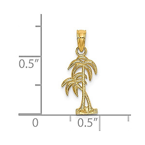 Solid 14k Yellow Gold Textured Double Palm Tree Charm Pendant - 14mm x 9mm