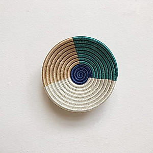 Mini African Basket- Muyumbu/Rwanda Basket/Sisal & Sweetgrass Woven Basket/Blue, Teal, Tan, White