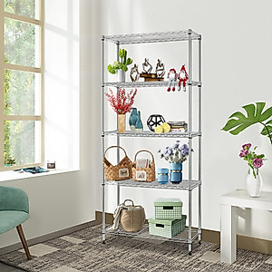 FDW 24" L×14" W×60" H Wire Shelving Unit Metal Shelf with 5 Tier Layer Rack Strong Steel for Restaurant Garage Pantry Kitchen Garage,Chrome