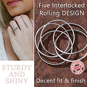 ChainsProMax Silver Rolling Ring Size 8 Interlocked Anxiety Ring Cute Stackable Knuckle Rings for Women Sterling Silver