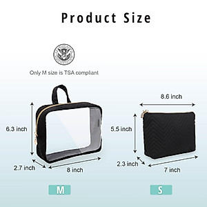 Bunnychill TSA Approved Toiletry Bag With Handle Strap,2 Pack PVC Clear Cosmetic Bags for Women Men, Carry on Airport Airline Compliant Bag,waterproof Transparent Makeup Travel Bags(S+M-Black)