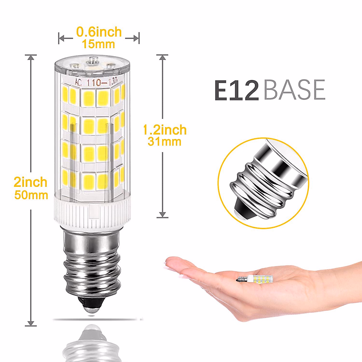 E12 Led Light Bulb 4W Equivalent 40W C7 Replacement Bulbs Clear Type B Candelabra Base Bulbrite Non-Dimmable Daylight White 6000K 2 Pack