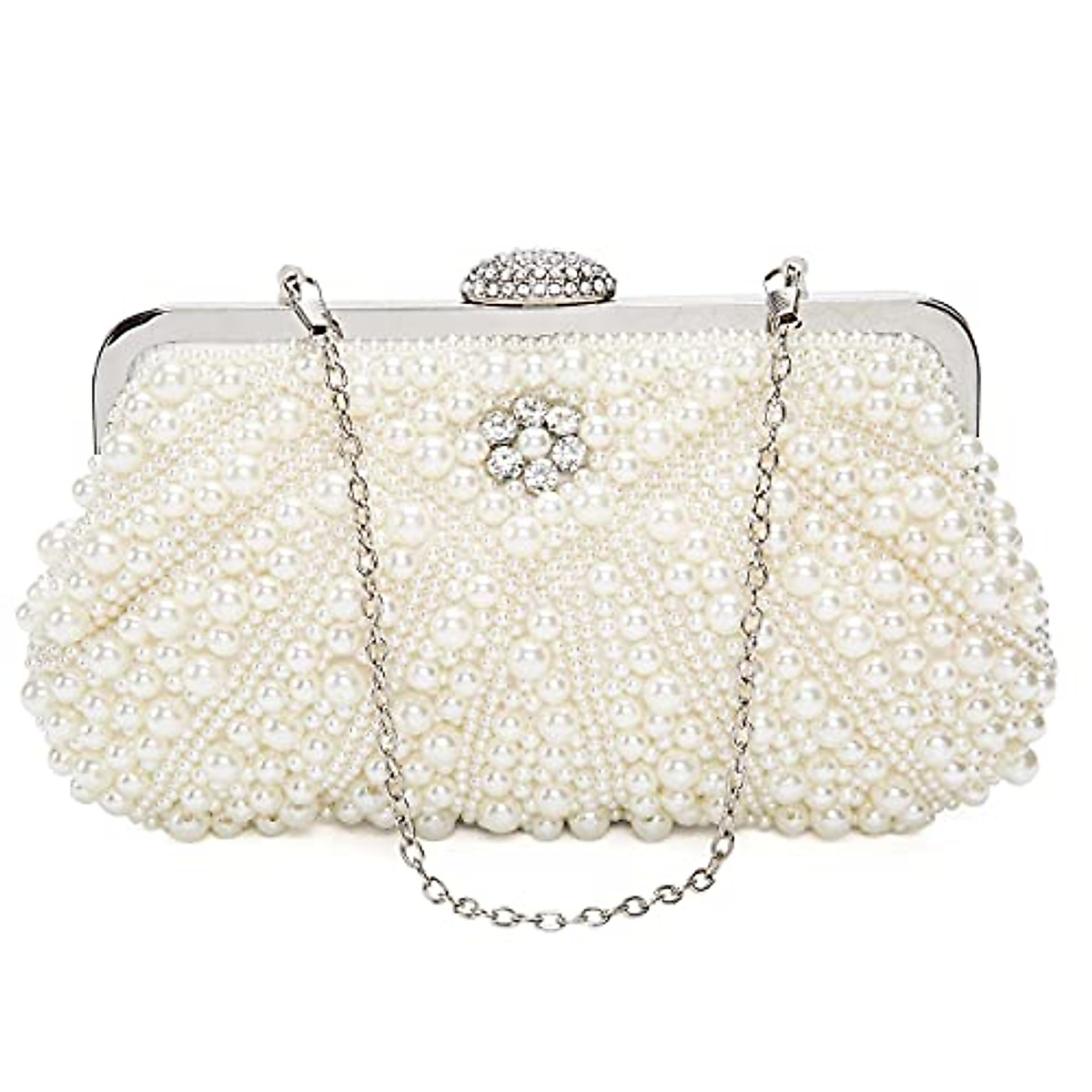LIFEWISH Womens Pearl Evening bag Cascading Bead Rhinestone Fancy clutch purses