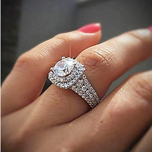 Wenbin New Princess Square Simulation Diamond Ring Double-Layer Super-Flash Zircon Ring Cubic Zirconia Promise Halo Engagement Wedding Band Ring for Women Size 6-10" (US 8)