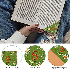 Personalized Hand Embroidered Corner Bookmark,Hand Stitched Felt Corner Letter Bookmark, Felt Triangle Bookmark, Cute Flower Bookmarks for Book Reading Lovers Meaningful Gift (E, Spring)