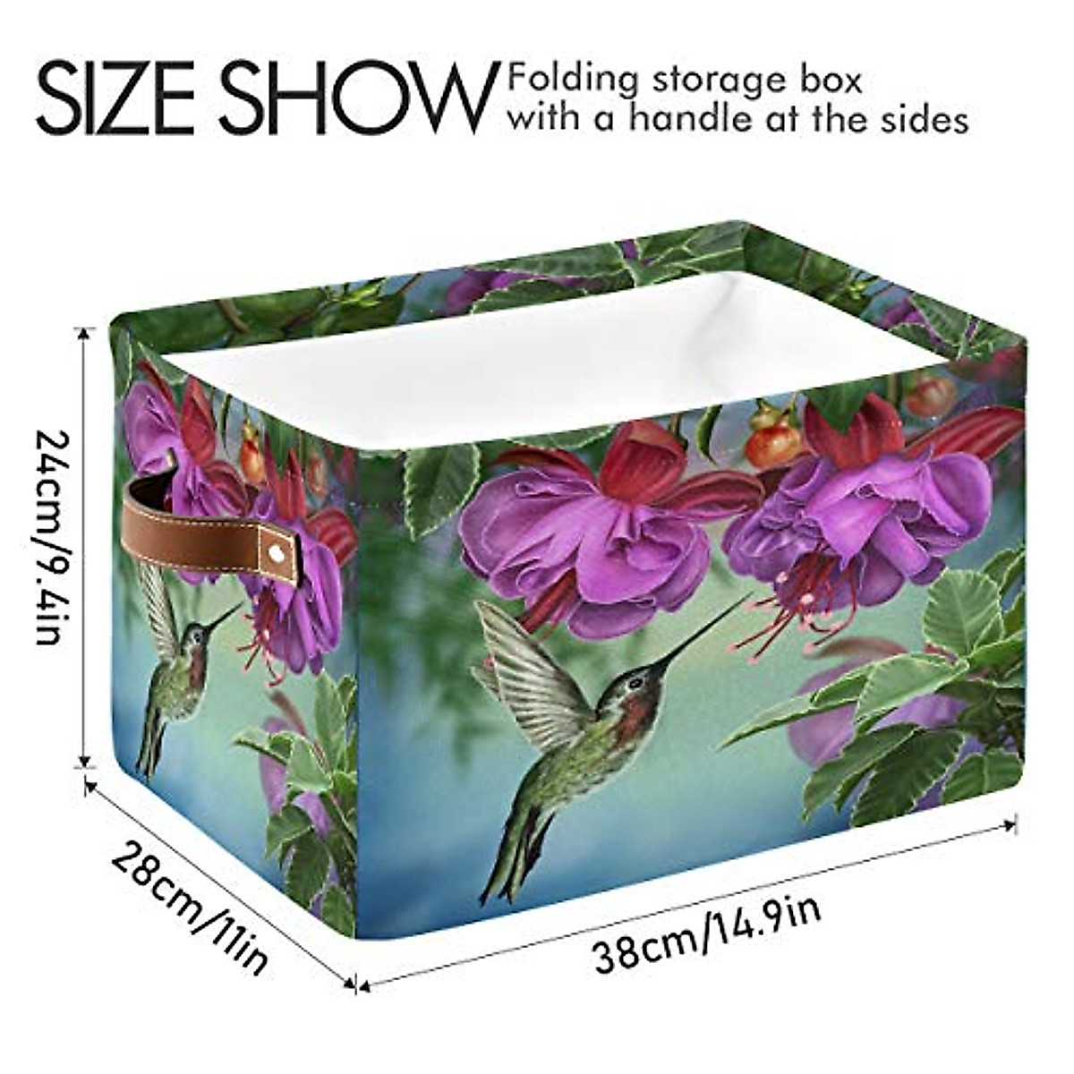 Storage Basket Cube Hummingbird Flower Orchid Spring Large Collapsible Toys Storage Box Bin Laundry Organizer for Closet Shelf Nursery Kids Bedroom,15x11x9.5 in,1 Pack
