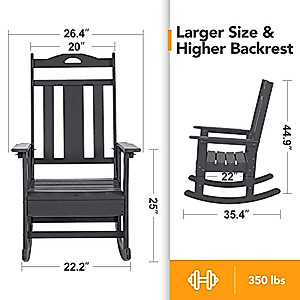 LOENIY Outdoor Rocking Chair All Weather Resistant Rocking Chair with High Backrest Patio Rocking Chair Outside Rocker (1, Black)