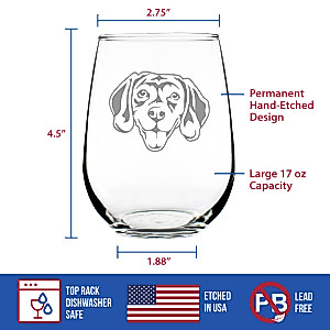 Happy Beagle Stemless Wine Glass - Cute Dog Themed Decor and Gifts for Moms & Dads of Beagles - Large 17 Oz Glasses