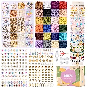 QUEFE 6000pcs Clay Beads for Jewelry Making, 24 Colors Flat Heishi Clay Beads for Bracelet Necklace Earring Making, Boho Craft Kit for Adults and Fashion Icon