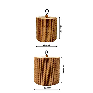 Gekkoli 2er-Set Storage Boxes/Baskets with Lids Bamboo Round/Rectangle Small Brown (Diameter 8 x Height 8.2 / Φ12 x 11.2 cm)