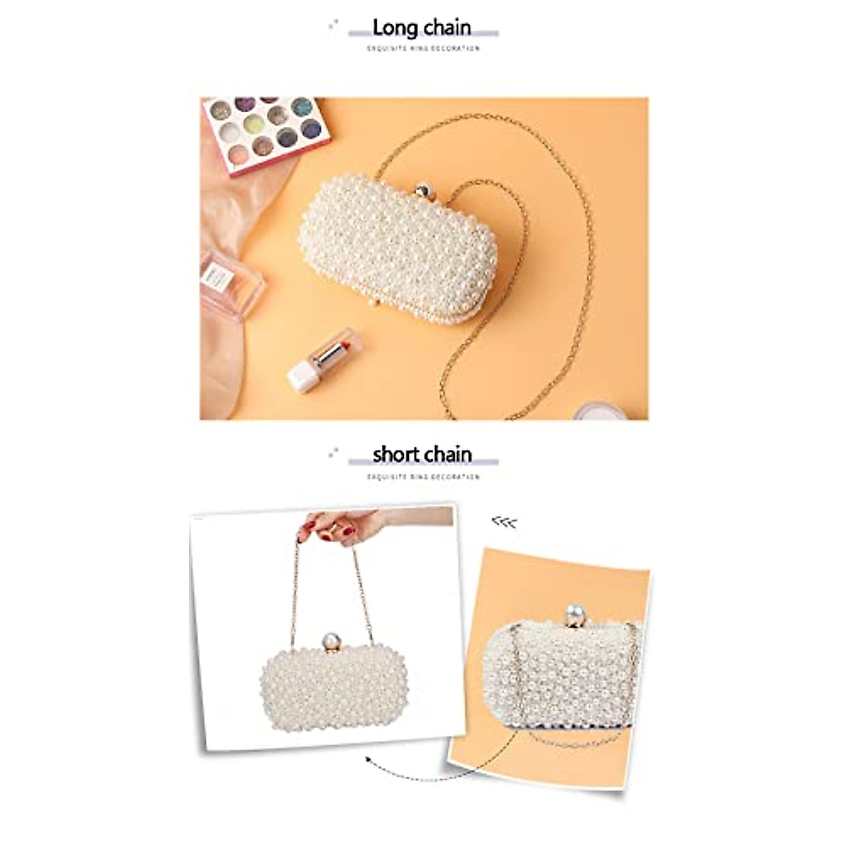 YYIHER Pearl Clutch White Clutch Purses for Women Evening Handbags Beaded Clutch Wedding Bridal Clutch Parites Prom