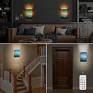 CAKOJV188 Battery Operated Wall Sconces Wireless Wall Lamp Fixtures Beautiful sea Landscape Morning Thailand Horizontal sea Sky Sea View Dimmable Wall Lights for Bedroom Living Room Hallway Set of 2