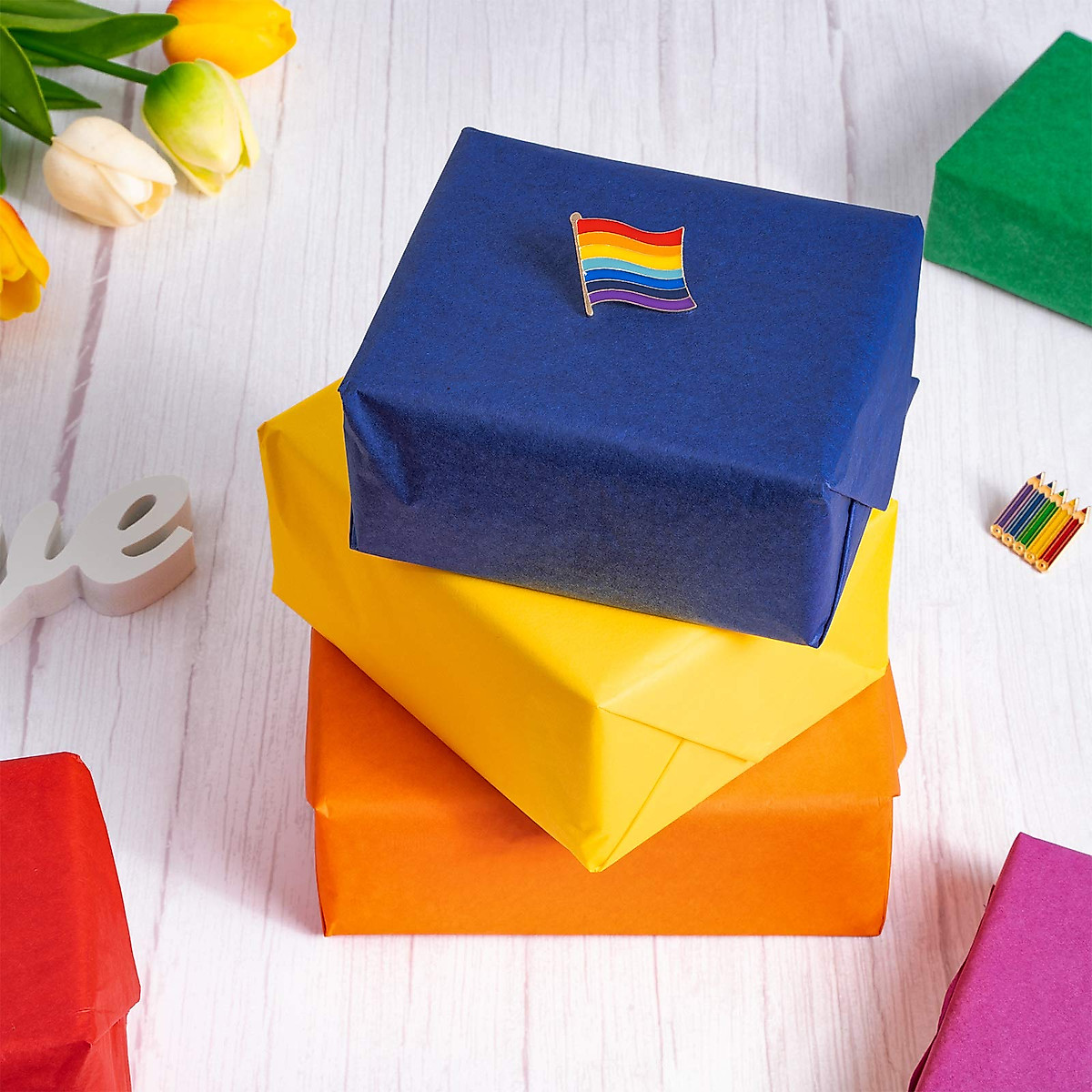 Whaline Multi Coloured Tissue Paper 120 Sheet Rainbow Gift Wrapping Paper 15 x 20 Inch Gift Wrap Tissue Paper Gay Pride Day Art Paper Crafts for Easter DIY Mother's Day Birthday Wedding, 6 Colors