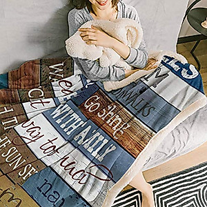 Yun Nist Lake Rules Fleece Sherpa Throw Blanket Inspirational Quotes Soft Warm Cozy Fuzzy Blankets Wood Grain Reversible Plush Fluffy TV Throws for Couch Sofa Bed Farmhouse 40x50In