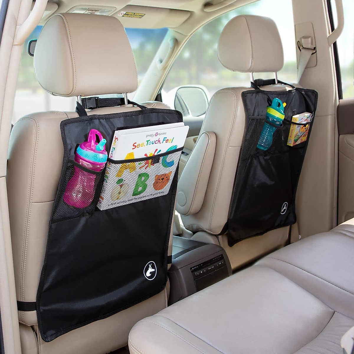 OxGord Kick Mats Seat Protector with Storage Organizer Pocket- 2 Pack - Universal Fit for Car, Truck, SUV, or Van - Rear Auto Bucket Seat Upholstery Protective Cover