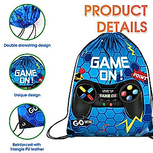 Eccliy 20 Pack Video Game Party Drawstring Bags 12 x 10 Inch Gaming Party Supplies Video Game Party Favors Bags Gamer Party Favors Video Game Goodie Bags for Game Themed Party (Blue, Fresh Style)