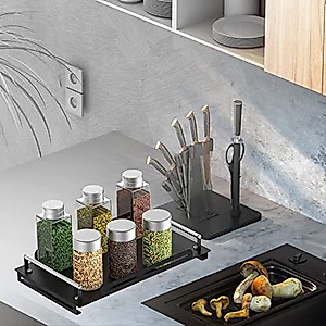 Bathroom Organizer Countertop, Stainless Steel Black Counter Organizer Decorative Tray, Counter Kitchen Spice Rack Storage Shelf Cosmetic Holder for Living Room,Bedroom,Dressing Table