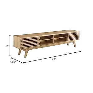 Modway Render Mid-Century Modern Low Profile 70 Inch Media Console TV Stand in Oak, 70"