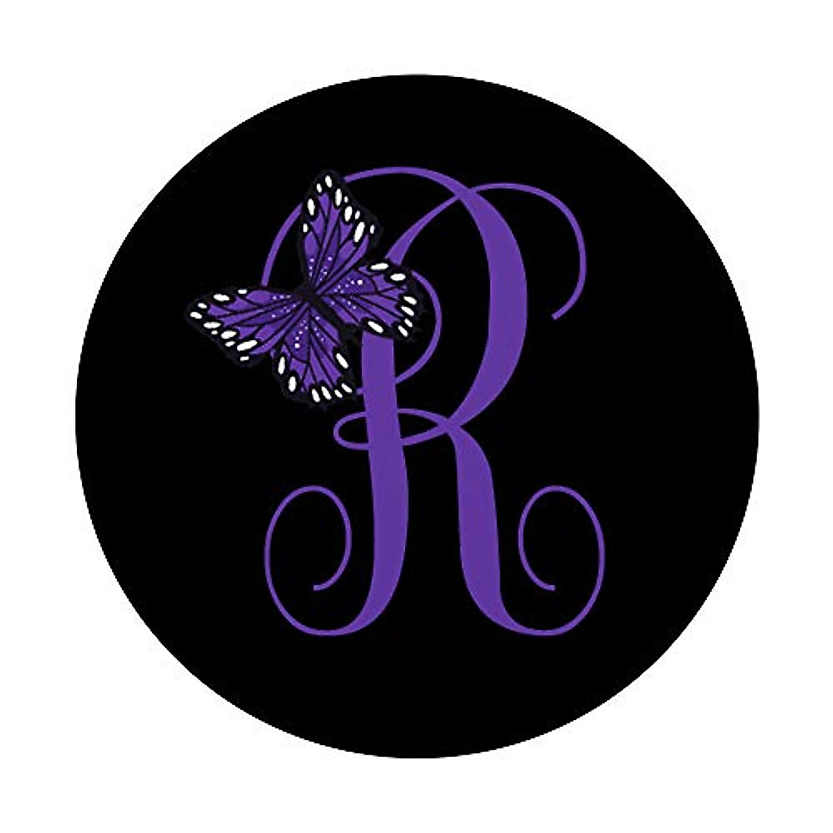 Purple Letter R Alphabet Initial with Butterfly Monogram PopSockets PopGrip: Swappable Grip for Phones & Tablets
