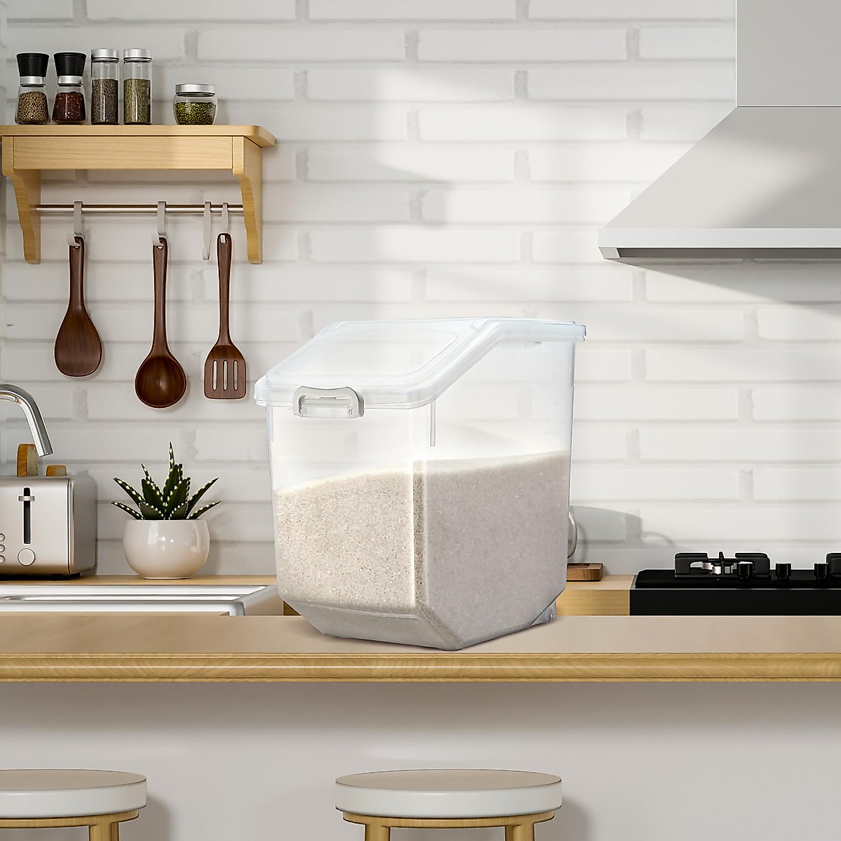 Funnymoom 40 Lbs Rice Storage Container Plastic Flour Rice Storage Bin Cereal Food Rice Holder with Lid Clear Rice Bin Large Rice Box for Kitchen Sugar Pantry Grain Dry Food Organization